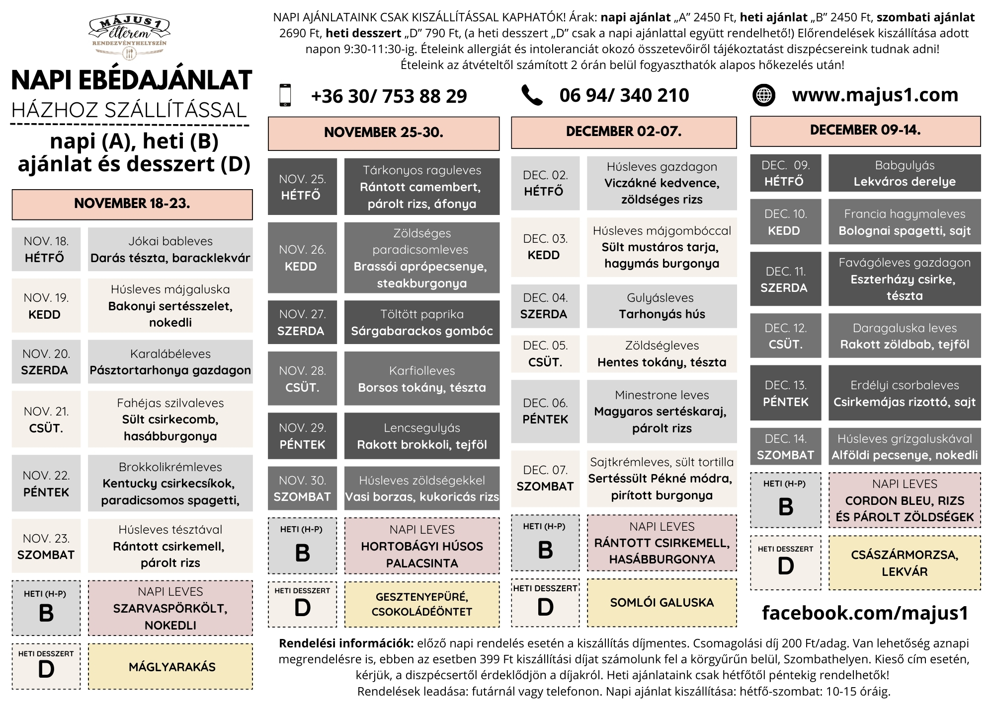 Heti ebéd ajánlatunk - Május 1 Söröző & Étterem